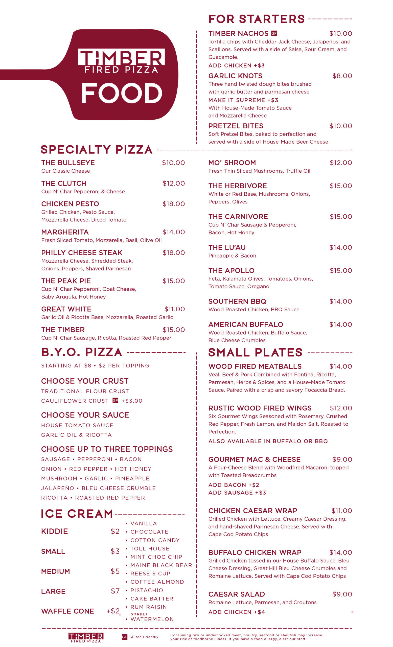Menus - Timber Axe Bar & Bowl